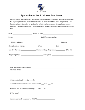 Fillable Online Sick Leave Pool Application & Approval Form Fax Email ...