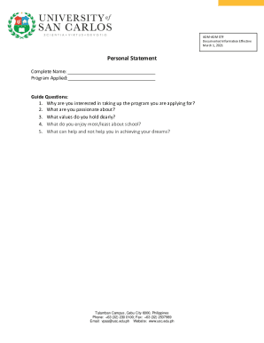 Fillable Online Personal Statement - usc ismis Fax Email Print - pdfFiller