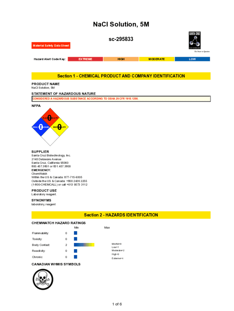 Fillable Online Sodium Chloride Stock Solution (5 M) SAFETY DATA SHEET ...