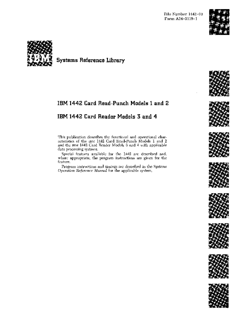Fillable Online IBM 1442 Card Read-Punch Models 1 and 2 IBM 1442 Card ...