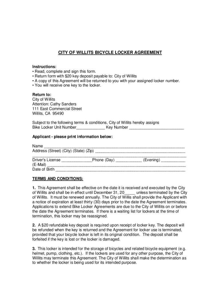Fillable Online Bicycle Locker Agreement Form - Rogue Community College ...
