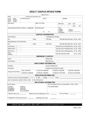 Fillable Online ADULT/ COUPLE INTAKE FORM - Alicia Hart Fax Email Print ...