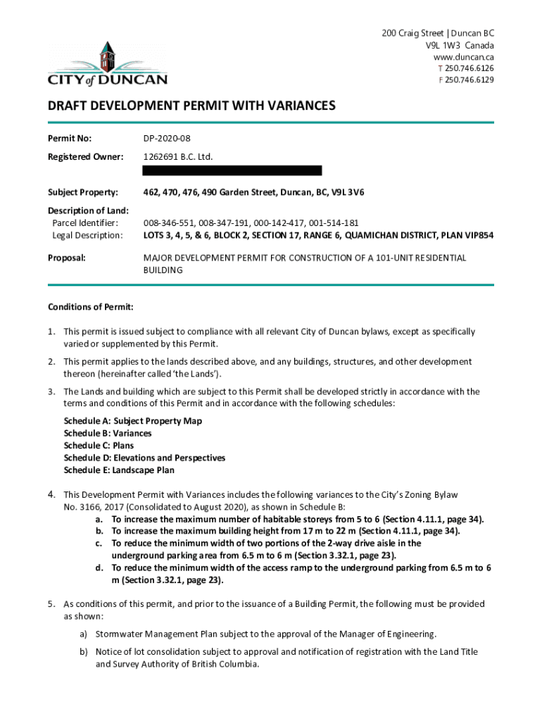 Fillable Online DRAFT DEVELOPMENT PERMIT WITH VARIANCES Fax Email Print ...