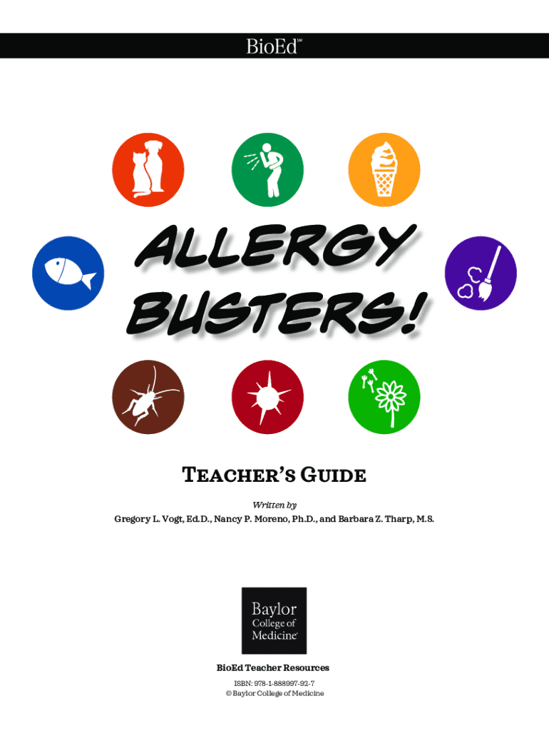 Fillable Online Allergy Busters Teacher's Guide. For grades 68. The ...