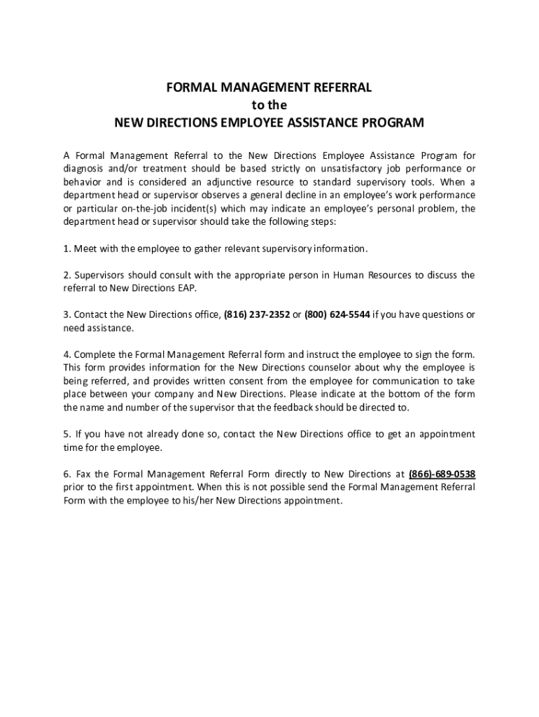 Fillable Online Formal Management Referral - How Your EAP Can Help Fax ...