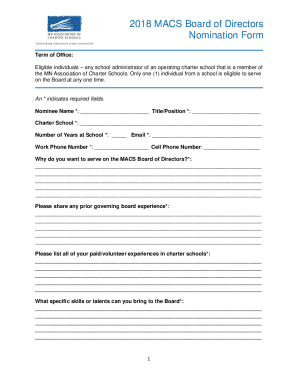 Fillable Online 2018 MACS Board of Directors Nomination Form Fax Email ...