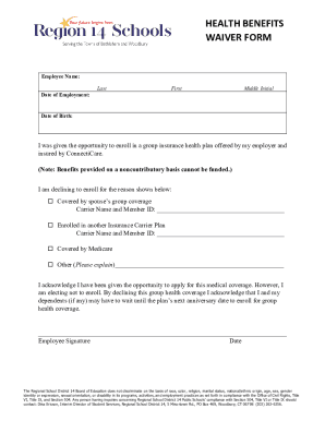 Fillable Online Health Benefits Waiver Form Fax Email Print - pdfFiller