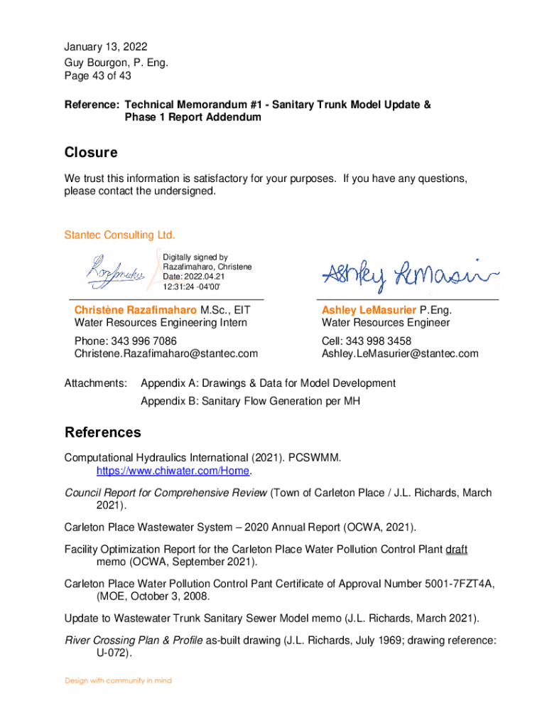 Fillable Online Technical Memorandum #1 - Sanitary Trunk Model Update ...