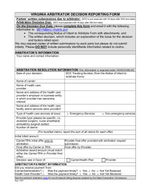 Fillable Online scc virginia virginia arbitrator decision reporting ...