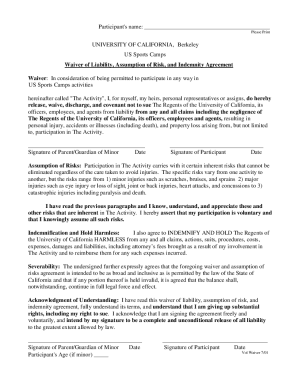 Fillable Online Summer Sports Camp Participant Liability Waiver Form ...