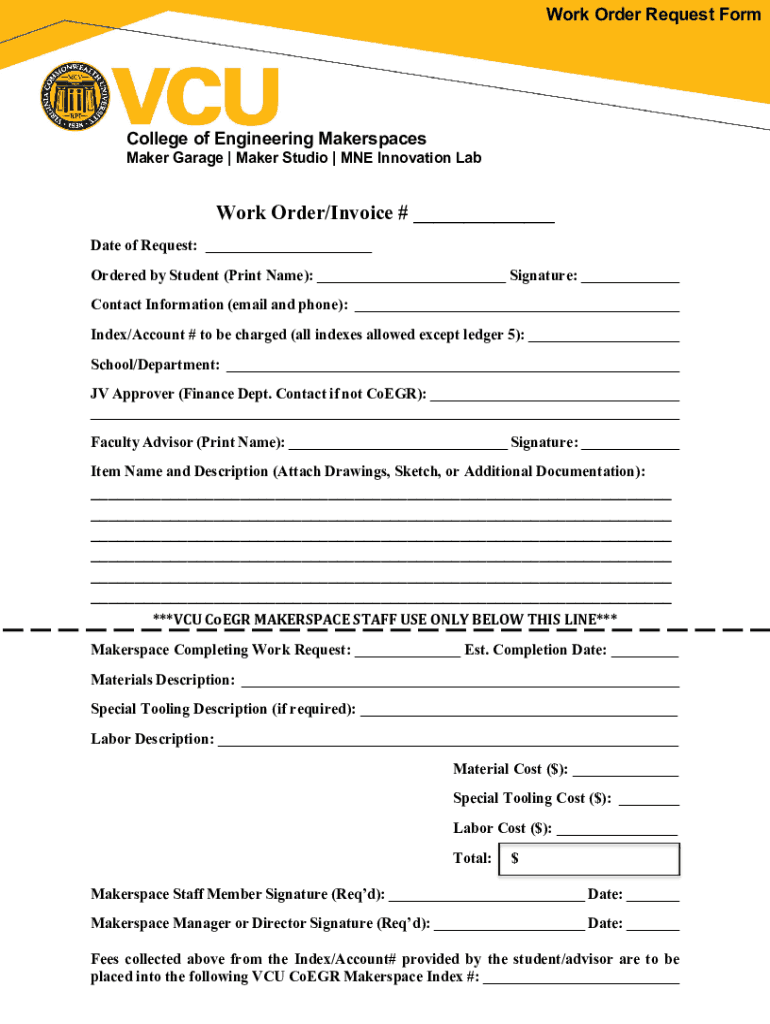 Fillable Online Pricing and Work Orders - Virginia Commonwealth ...