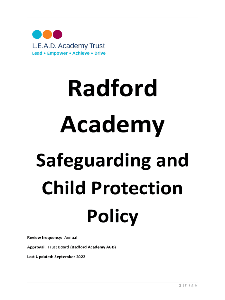 Fillable Online Safeguarding and Child Protection PolicyRadford Academy ...