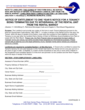 Fillable Online NOTICE OF ENTITLEMENT TO ONE YEAR'S ... - Richmond, CA ...