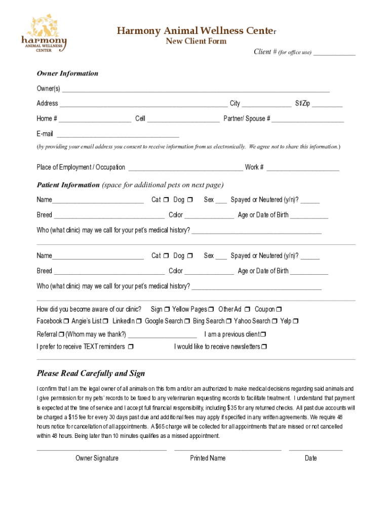 Fillable Online New Client Intake Form & TemplateFree PDF Download Fax Email Print - pdfFiller