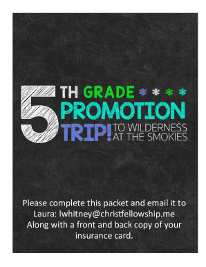 Fillable Online 5th Grade Promotion Trip PacketChrist Fellowship Fax ...