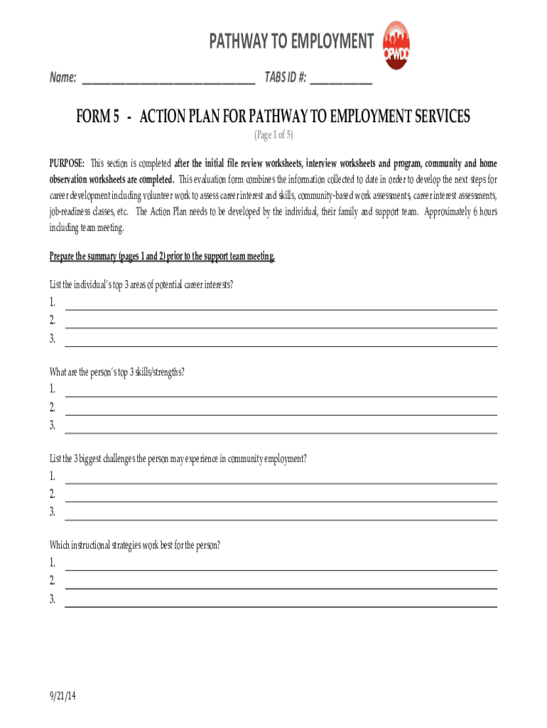 Fillable Online form 5 - action plan for pathway to employment services Fax Email Print - pdfFiller