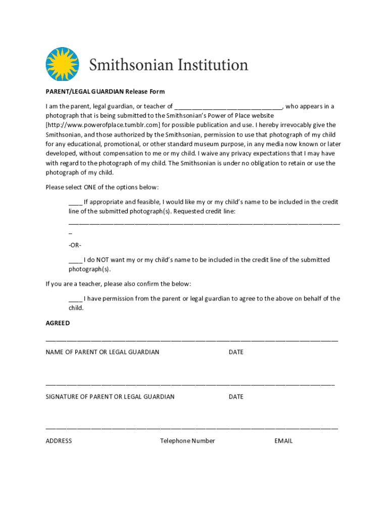 Fillable Online Parent Release Form UPDATED Power of Place.docx Fax Email Print - pdfFiller