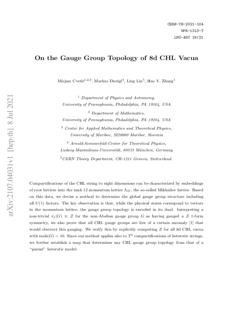 Fillable Online On The Gauge Group Topology Of 8d Chl Vacua String Landscape Swampland 8d
