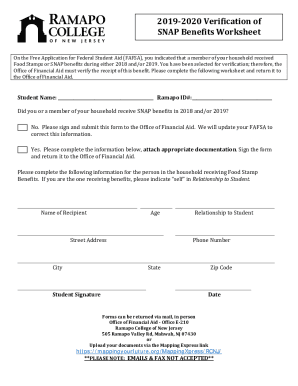 Fillable Online 2019-2020 Verification of SNAP Benefits Worksheet Fax ...