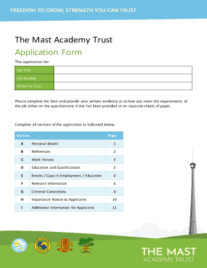 Fillable Online The Mast Academy Trust Application Form - Schudio Fax ...