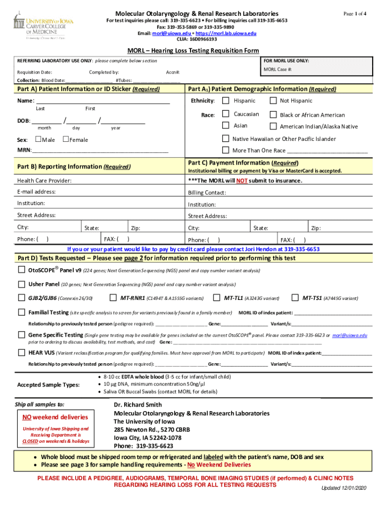 Fillable Online morl lab uiowa Genetic Testing for Congenital Bilateral ...
