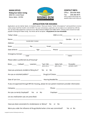 Fillable Online Application Form - Rising Sun Sober Living Fax Email ...