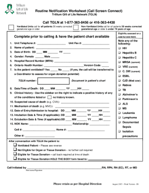 Fillable Online Routine Notification Worksheet - Trillium Gift of Life ...