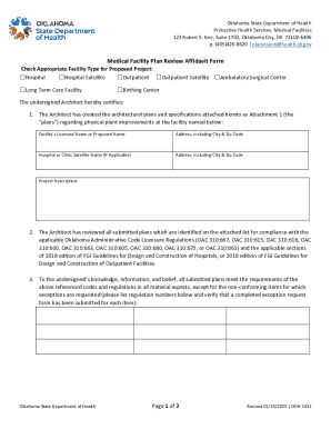 Fillable Online Medical Facility Plan Review Affidavit Form - Oklahoma ...