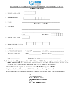 Fillable Online rcrajkot ignou ac (Sample registration form for ...