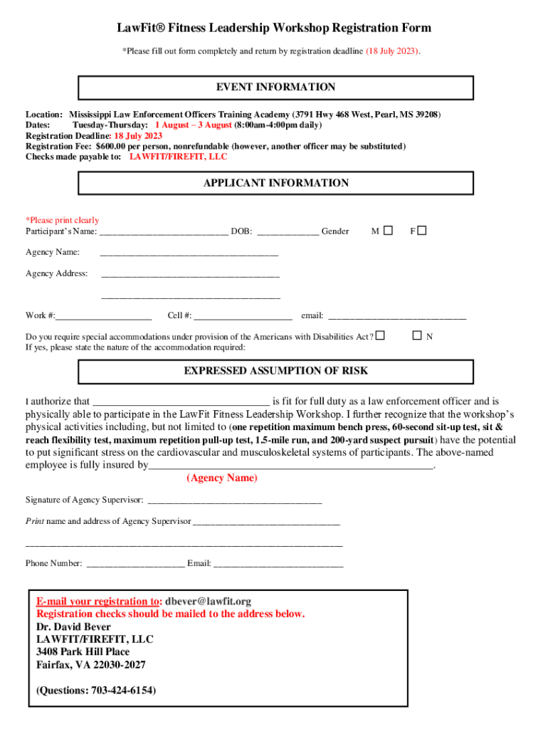 Fillable Online LawFit Fitness Leadership Workshop Registration Form ...