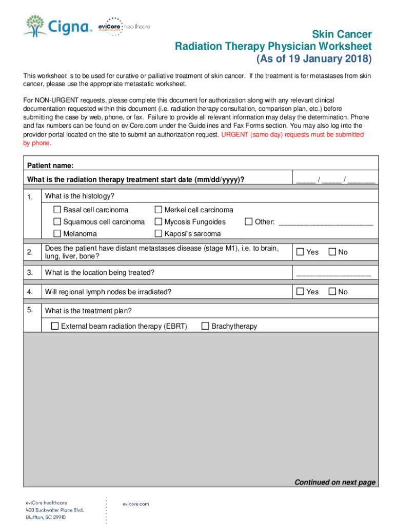 Fillable Online Skin Cancer Radiation Therapy Physician Worksheet Fax ...