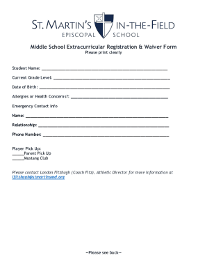 Fillable Online Middle School Extracurricular Registration & Waiver Form Fax Email Print - pdfFiller