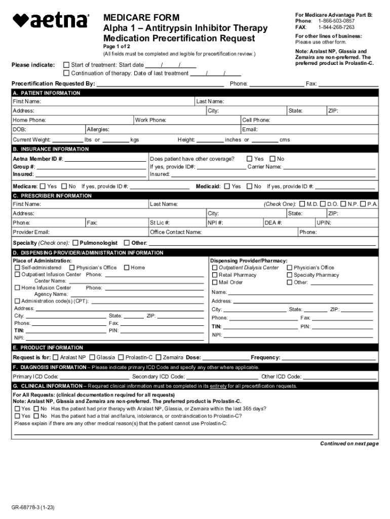 Fillable Online Aetna Rx - MEDICARE - Alpha 1 - Antiitrypsin Inhibitor ...