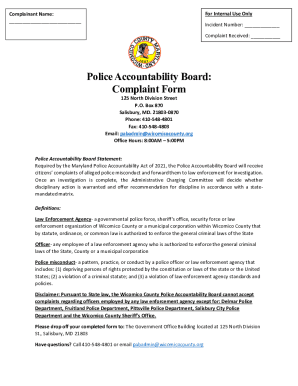 Fillable Online Police Accountability Board: Complaint Form Fax Email ...