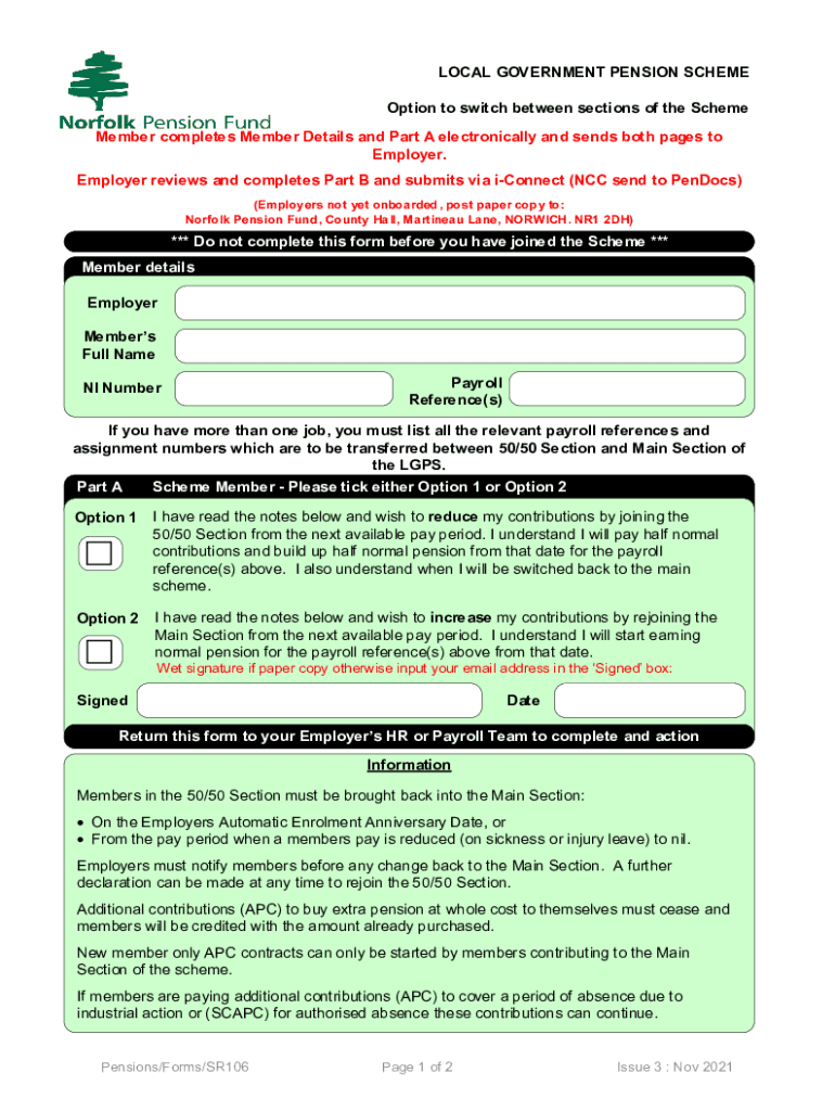 Fillable Online SR106 Option to Switch Between Sections of the Scheme Form. SR106 Option to ...