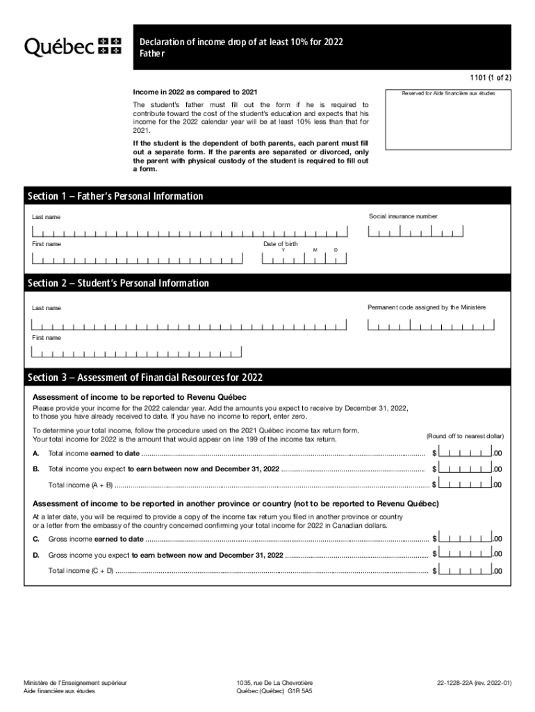 Fillable Online 1101 - Decrease in Income of at Least 10% - Father 2022 ...