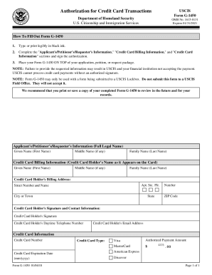 Fillable Online Form G-1450 Authorization for Credit Card Transaction ...