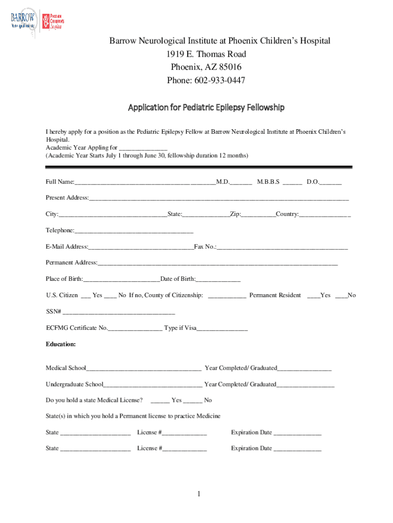 Fillable Online Application for Epilepsy/Clinical Neurophysiology FellowshipNeurology Fax Email ...