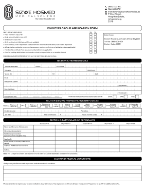 Fillable Online Sizwe Hosmed Employer Group Application Form - Aon Fax ...