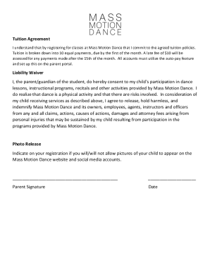 Fillable Online Tuition Agreement Liability Waiver I, the parent/guardian of the ... Fax Email ...