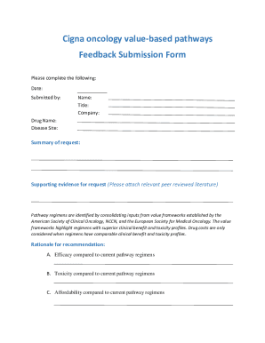 Fillable Online Cigna oncology value-based pathways Feedback Submission ...