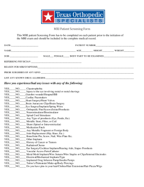 Fillable Online Patient Screening Form - MRI - MC2609 Fax Email Print ...