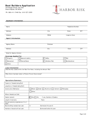 Fillable Online Boat Builders Application - Harbor Risk Fax Email Print ...
