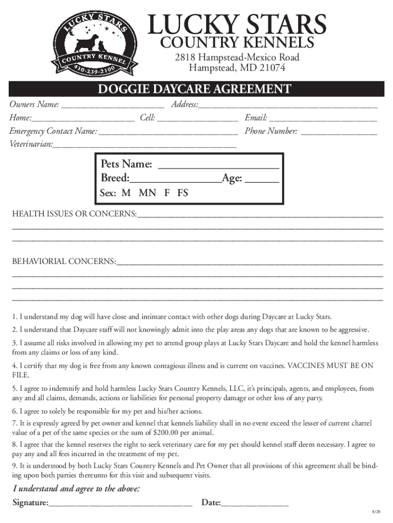 Fillable Online Doggie Daycare Agreement.indd - Hampstead Fax Email ...