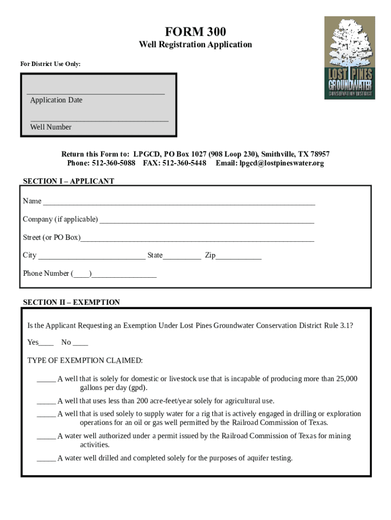 Fillable Online EXISTING AND NEW WATER WELL REGISTRATION FORM Fax Email ...