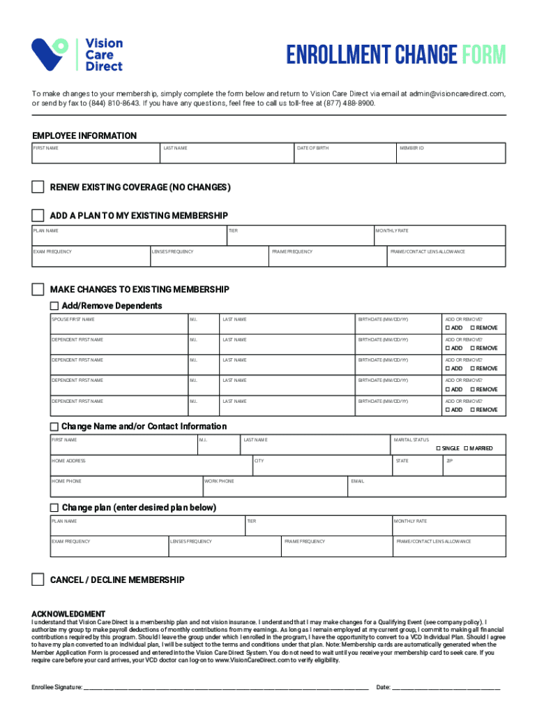 Fillable Online Fillable Online vision care direct enrollment form Fax ...