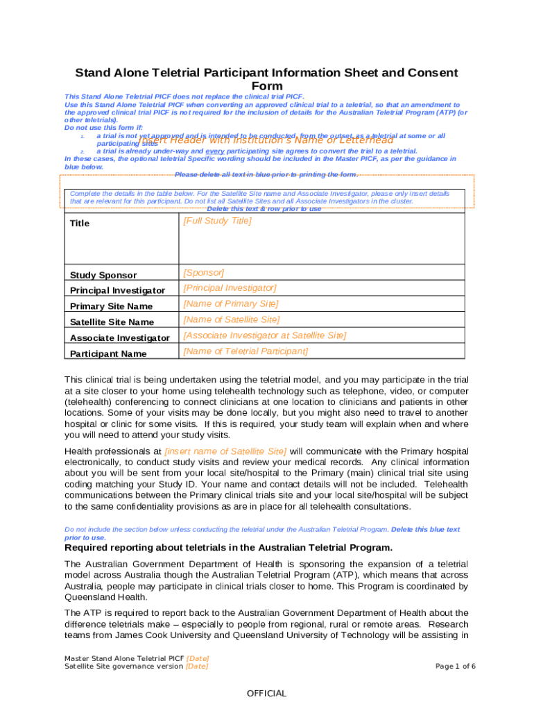 Participant Ination Sheet/Consent - NHMRC Doc Template | pdfFiller