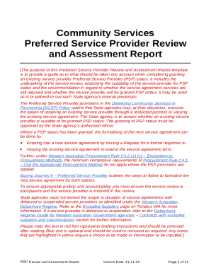 Preferred Service Provider Review and Assessment Report Doc Template | pdfFiller