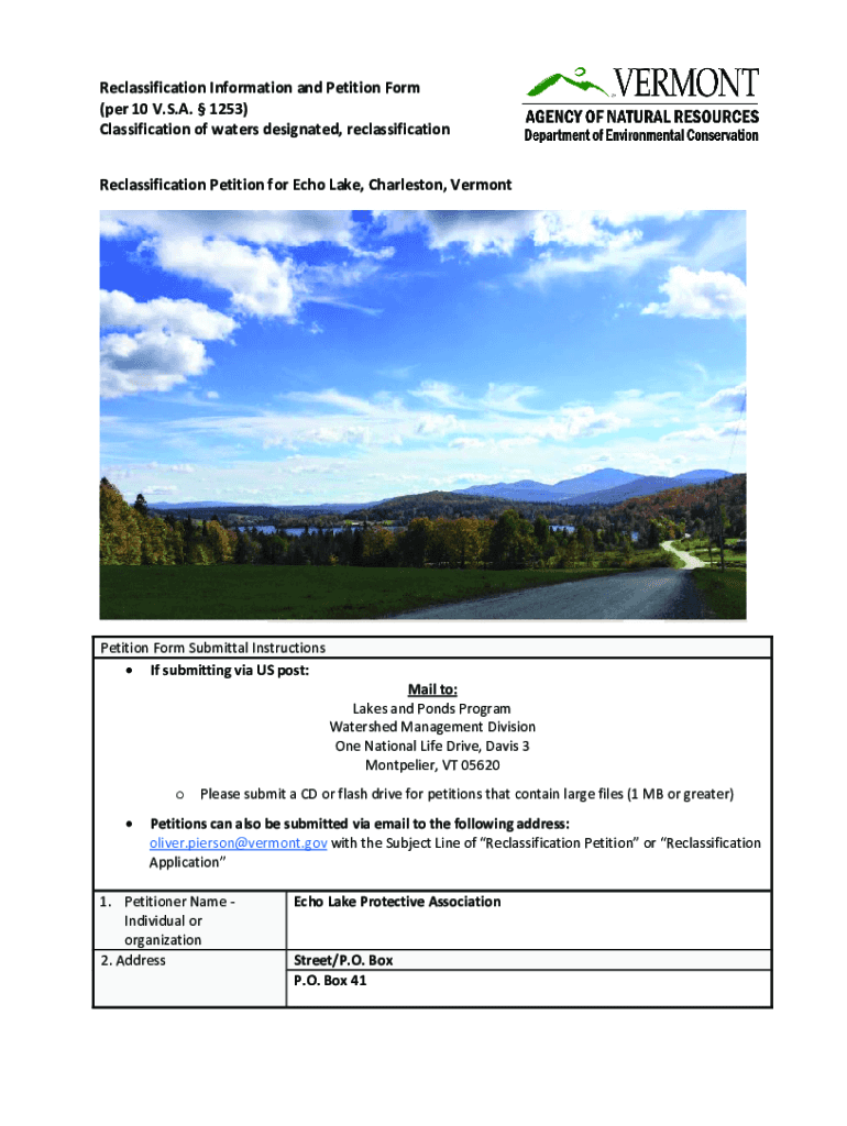 Fillable Online Reclassification Information and Petition Form (per 10 V.S.A. ... Fax Email ...