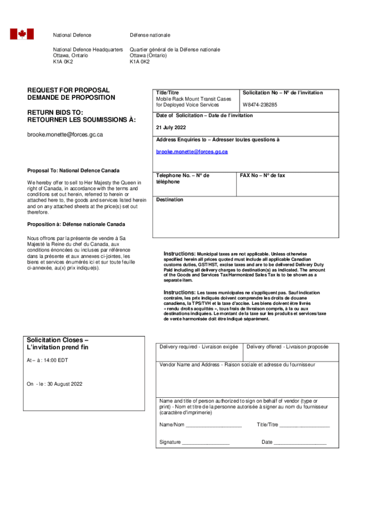 Fillable Online RETOURNER LES SOUMISSIONS : K1A 0S Solicitation ... Fax Email Print - pdfFiller